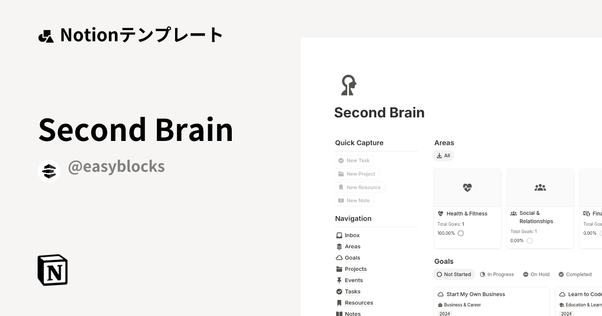 Second Brainテンプレート・作成者：EasyBlocks | Notion (ノーション)マーケットプレイス