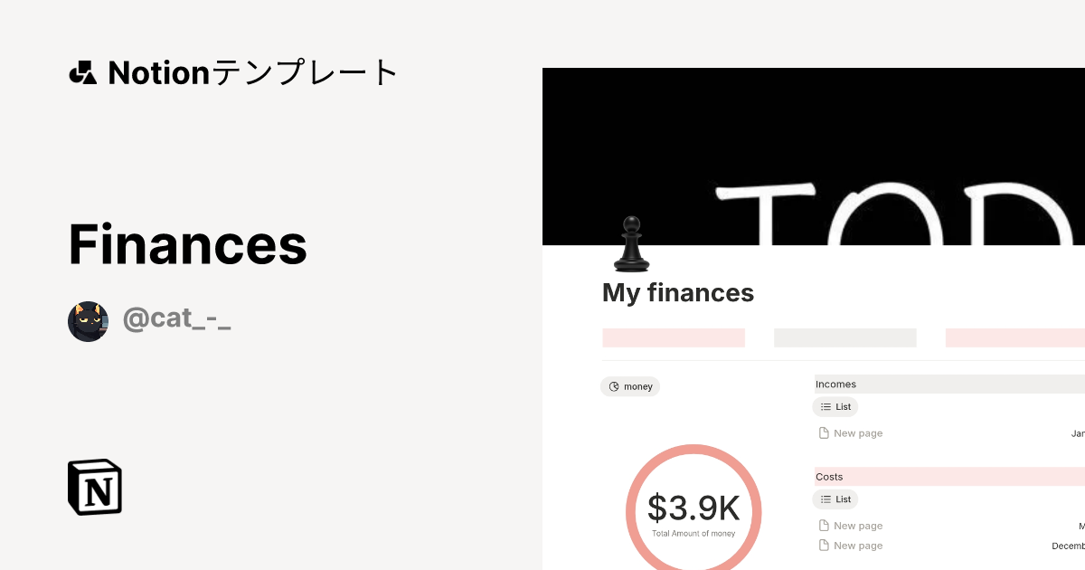 Finances テンプレート・作成者：Stylish_cat | Notion (ノーション)マーケットプレイス