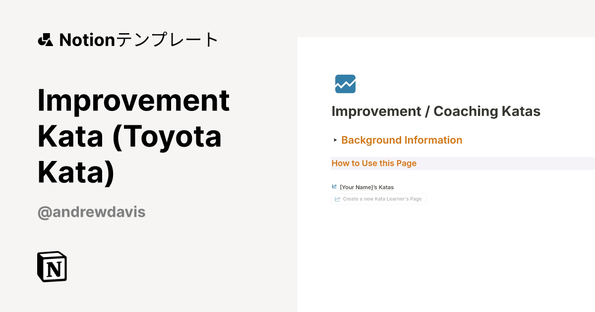 Improvement Kata (Toyota Kata)テンプレート・作成者：AndrewDavis | Notion (ノーション)マーケットプレイス