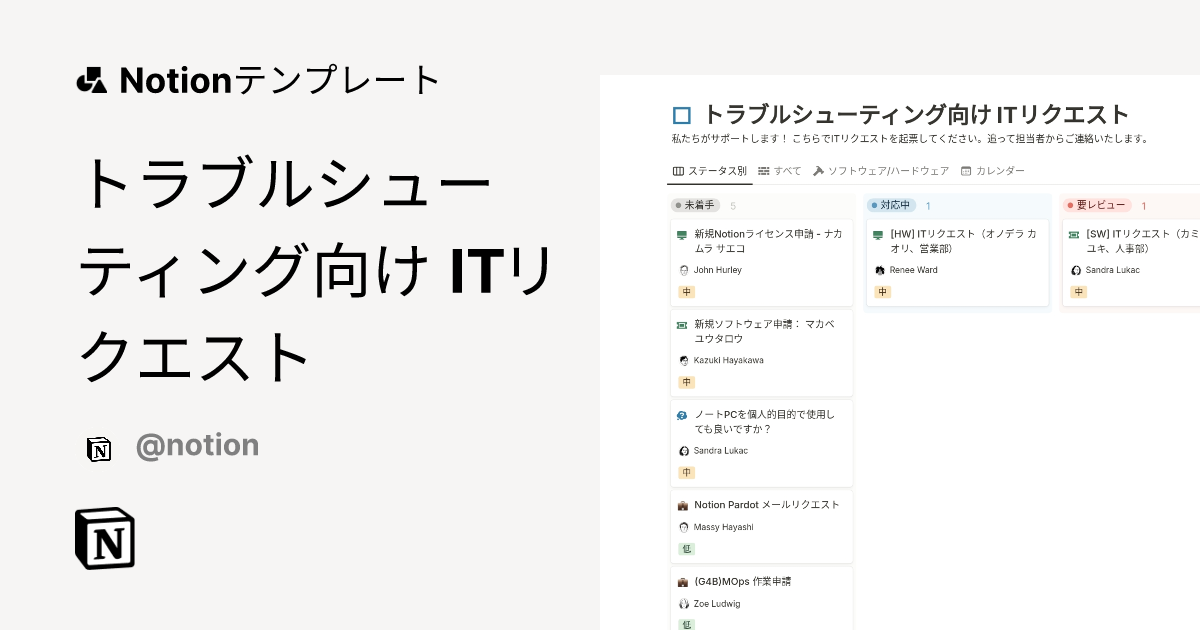 トラブルシューティング向け ITリクエスト 2025テンプレート | Notion (ノーション)マーケットプレイス