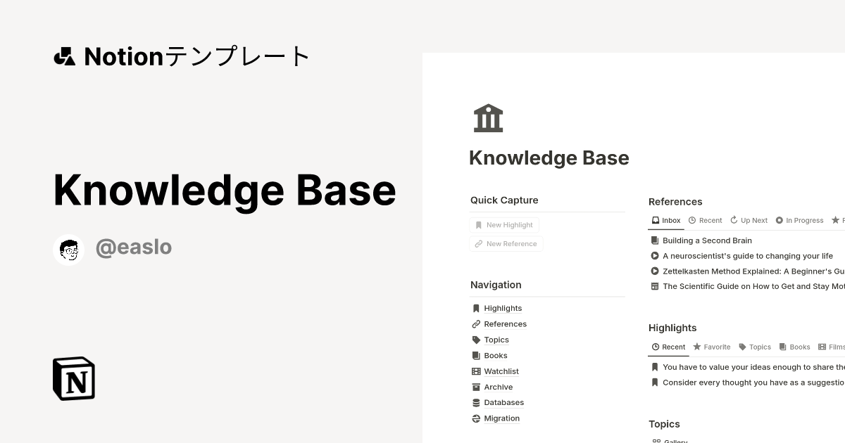 Knowledge Baseテンプレート | Notion (ノーション)マーケットプレイス