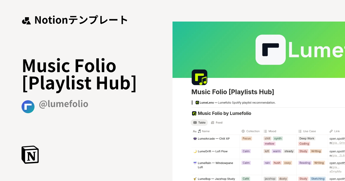 Music Folio [Playlist Hub]テンプレート | Notion (ノーション)マーケットプレイス