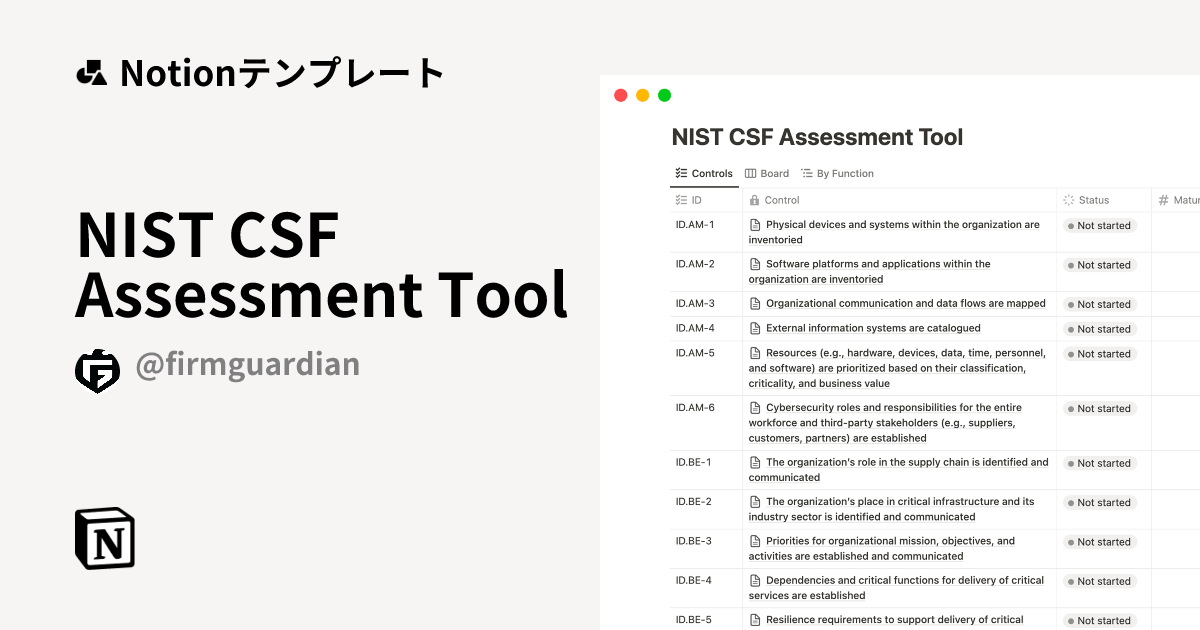 NIST CSF Assessment Toolテンプレート・作成者：FirmGuardian | Notion (ノーション)マーケットプレイス