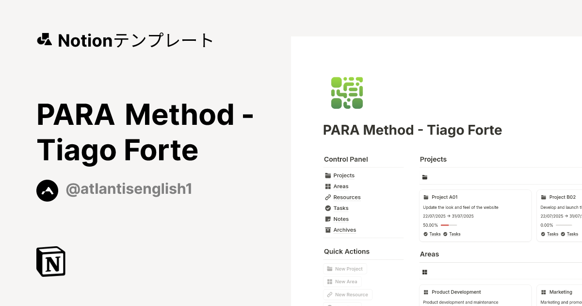 PARA Method - Tiago Forteテンプレート・作成者：Atlantis English | Notion (ノーション ...