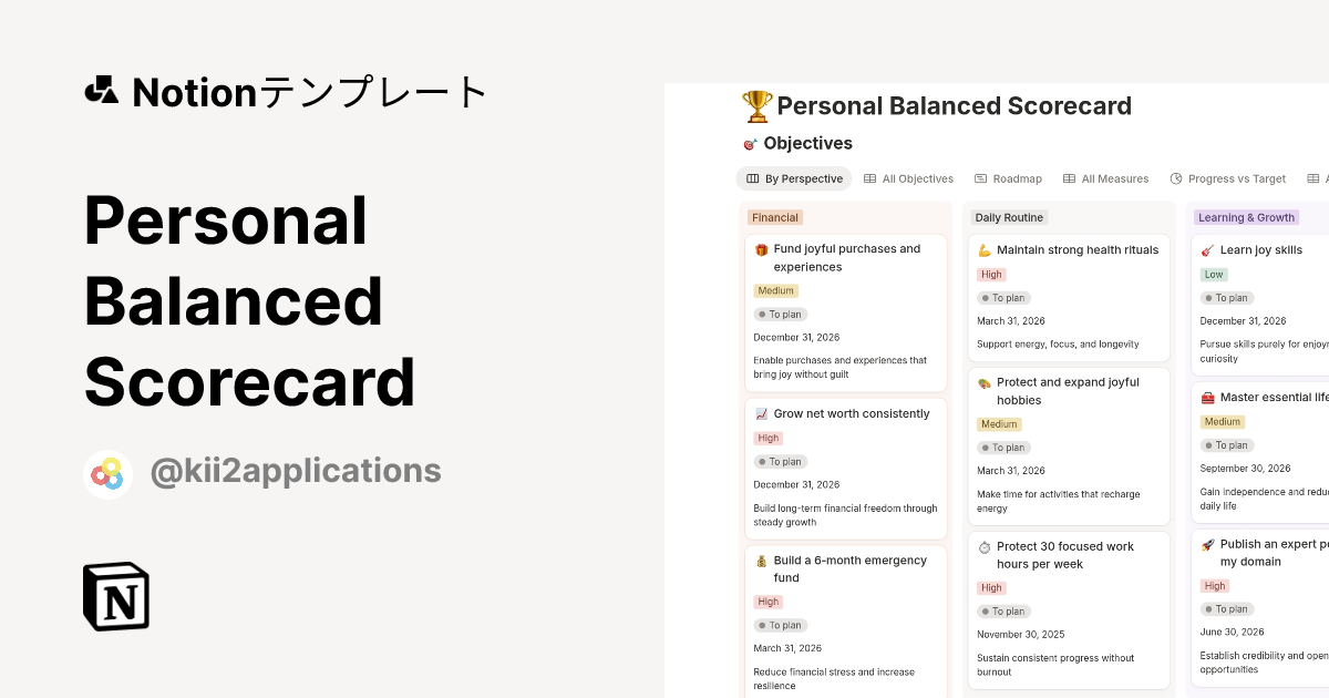 Personal Balanced Scorecardテンプレート | Notion (ノーション)マーケットプレイス