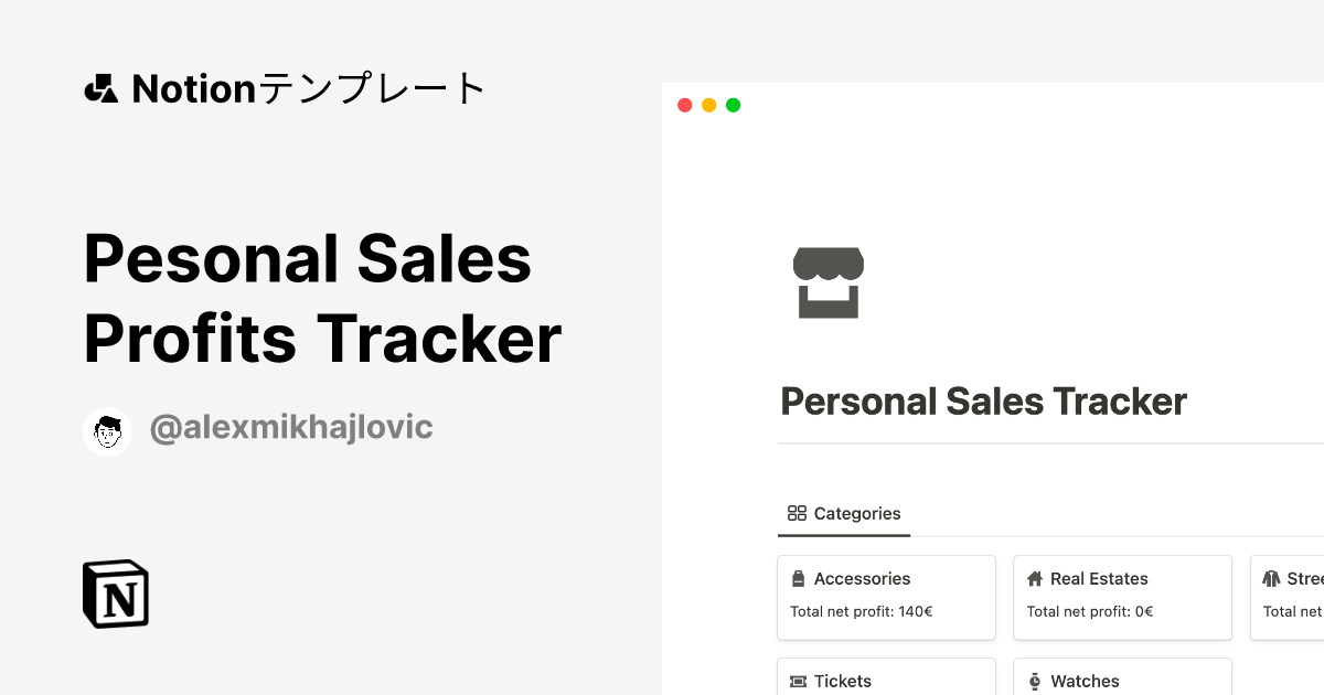 Pesonal Sales Profits Trackerテンプレート・作成者：Alex | Notion (ノーション)マーケットプレイス