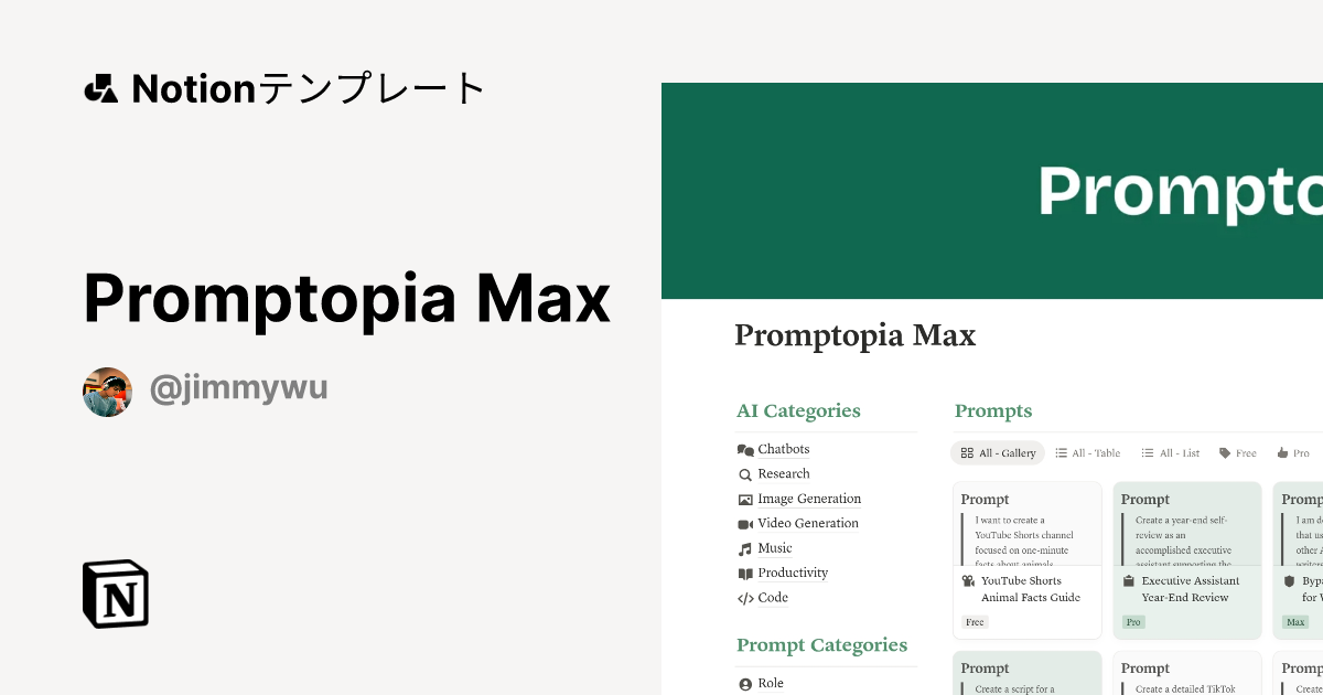 Promptopia Maxテンプレート | Notion (ノーション)マーケットプレイス