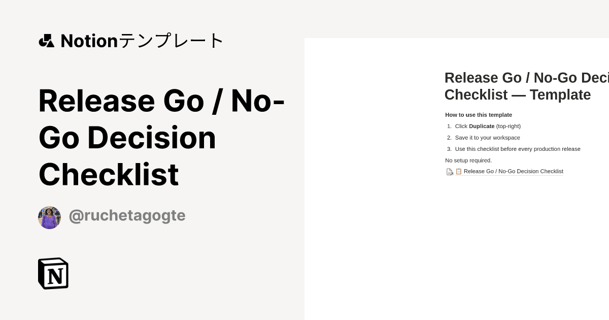 Release Go / No-Go Decision Checklist テンプレート・作成者：Rucheta Gogte ...