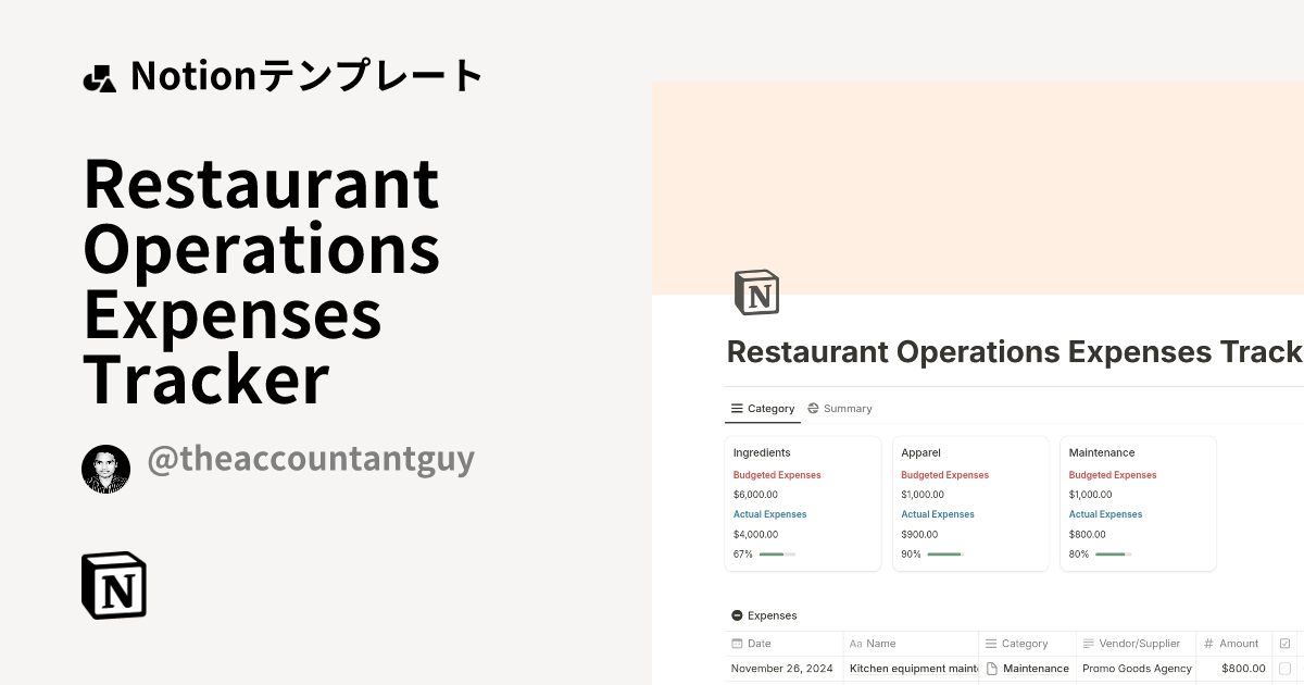 Restaurant Operations Expenses Trackerテンプレート | Notion (ノーション)マーケットプレイス