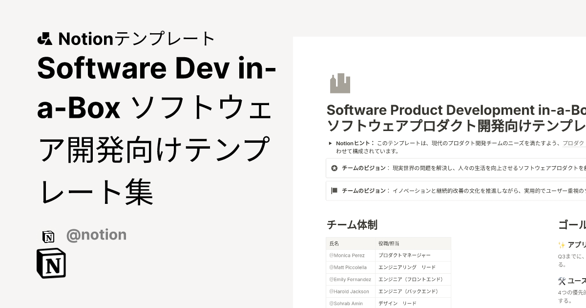 Software Dev in-a-Box ソフトウェア開発向けテンプレート集 2025テンプレート | Notion (ノーション)マーケットプレイス