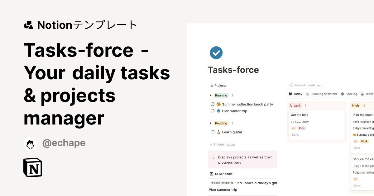 Tasks-force - Your daily tasks & projects managerテンプレート・作成者：Echape ...
