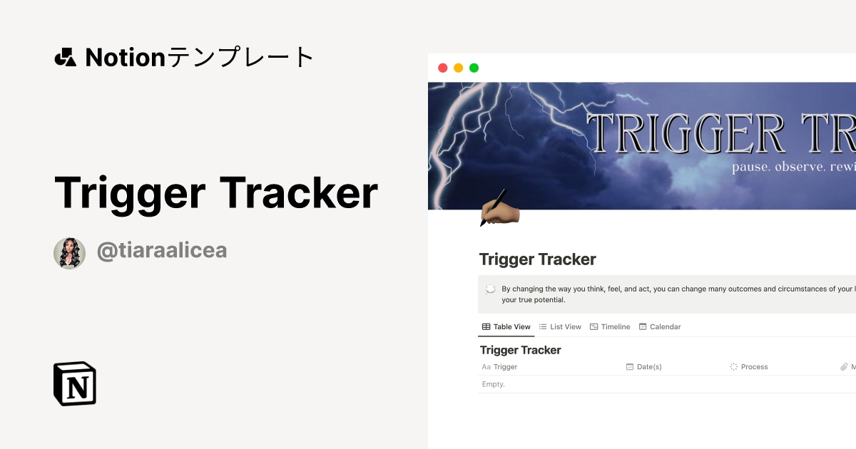 Trigger Trackerテンプレート | Notion (ノーション)マーケットプレイス