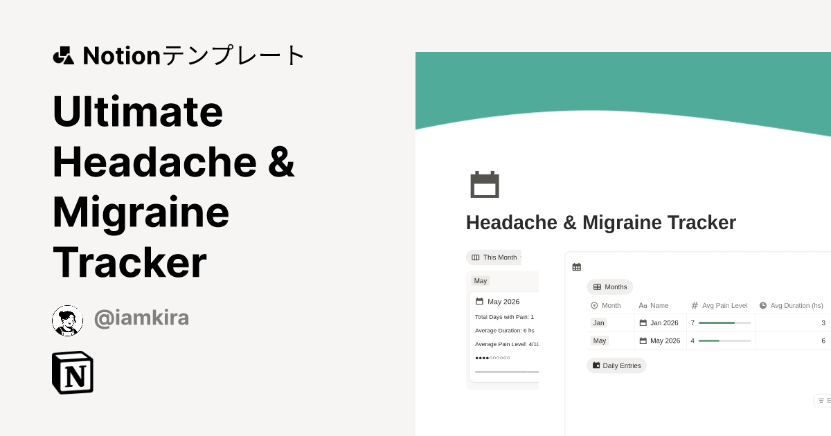 Ultimate Headache & Migraine Trackerテンプレート | Notion (ノーション)マーケットプレイス