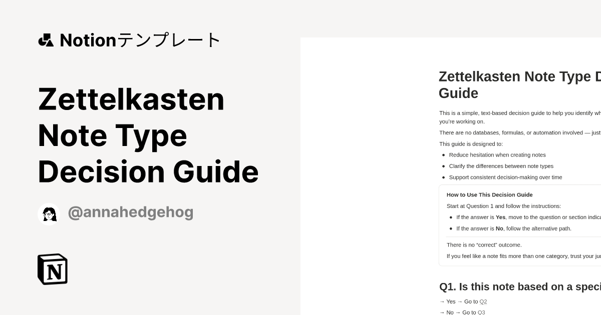 Zettelkasten Note Type Decision Guideテンプレート | Notion (ノーション)マーケットプレイス