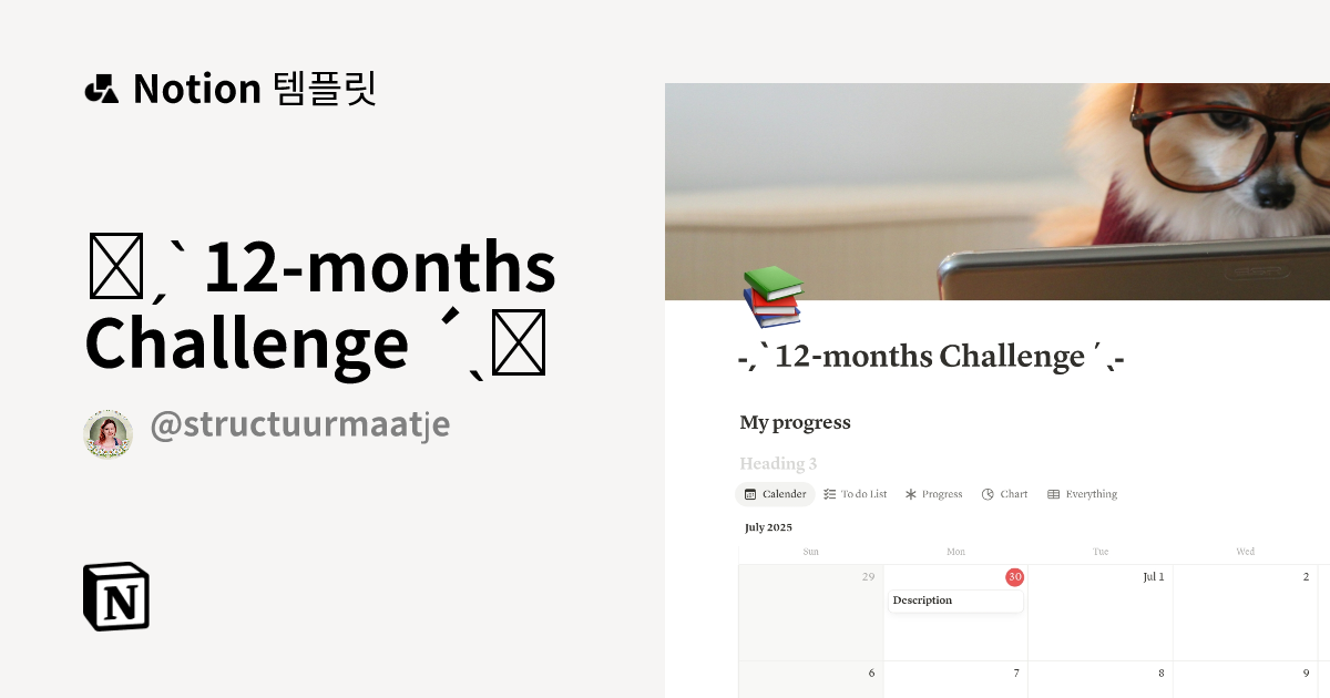 ˗ˏˋ 12-months Challenge ´ˎ˗ 템플릿 | Notion (노션) 마켓플레이스