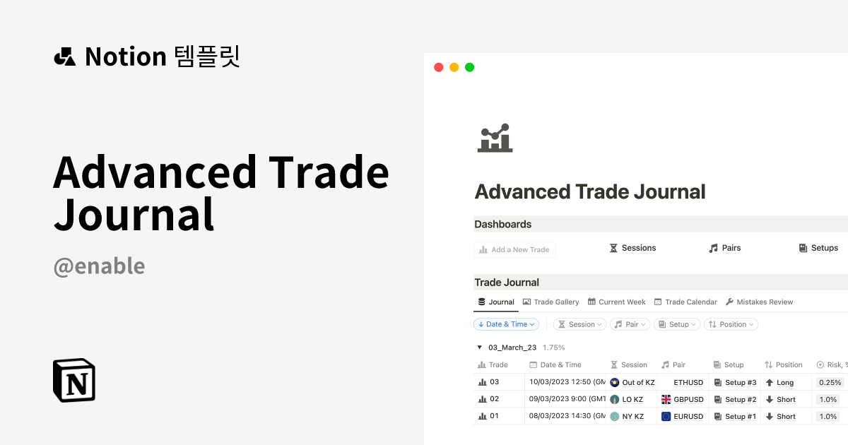 Advanced Trade Journal 템플릿 제작자 eNabLe | trading | Notion (노션) 마켓플레이스