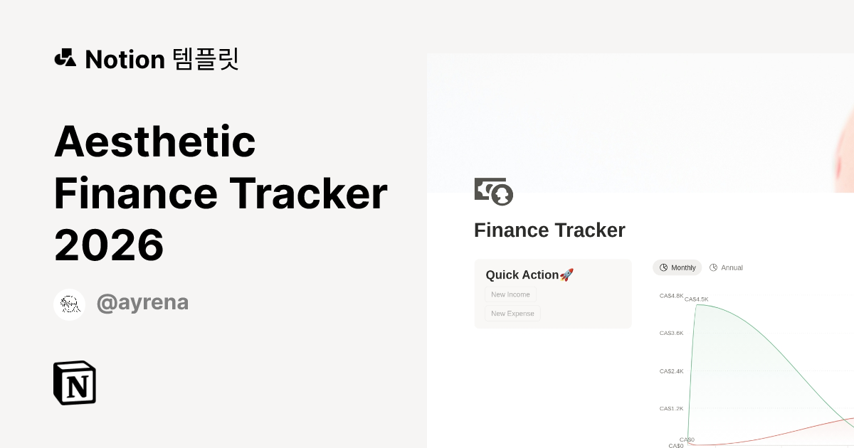 Aesthetic Finance Tracker 2026 템플릿 | Notion (노션) 마켓플레이스