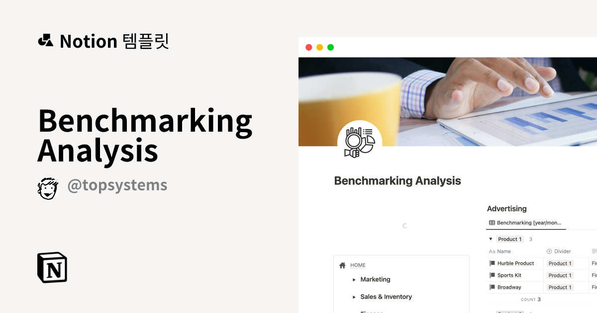 Benchmarking Analysis 템플릿 제작자 TopSystems.io | Notion (노션) 마켓플레이스