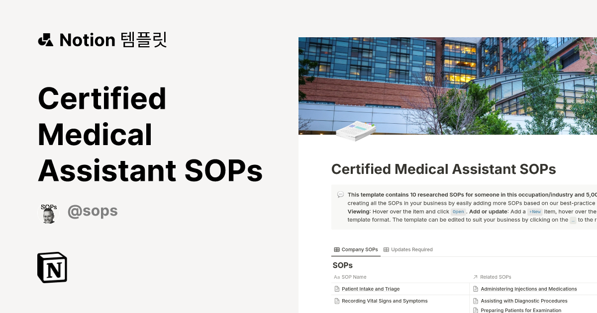 Certified Medical Assistant SOPs 템플릿 | Notion (노션) 마켓플레이스