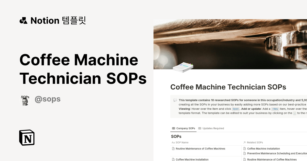 Coffee Machine Technician SOPs 템플릿 제작자 SOPs | Notion (노션) 마켓플레이스