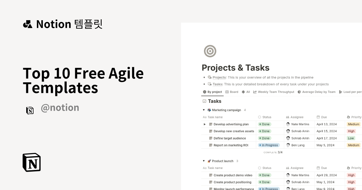 Top 10 Free Agile Templates | Notion (노션) 템플릿 마켓플레이스