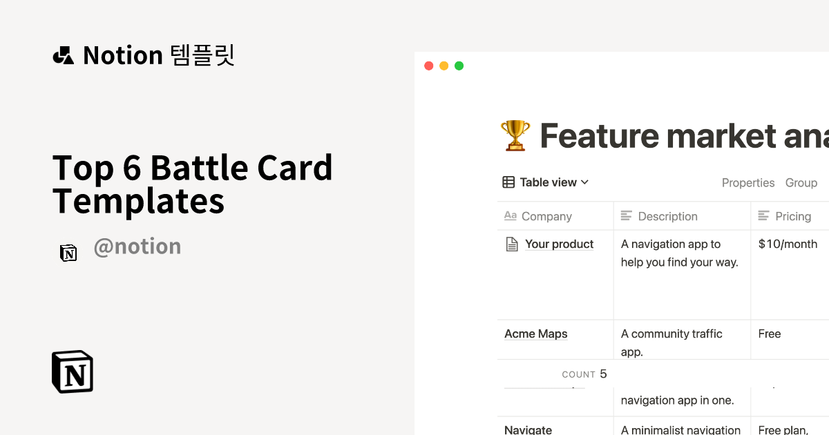 Top 6 Battle Card Templates | Notion (노션) 템플릿 마켓플레이스