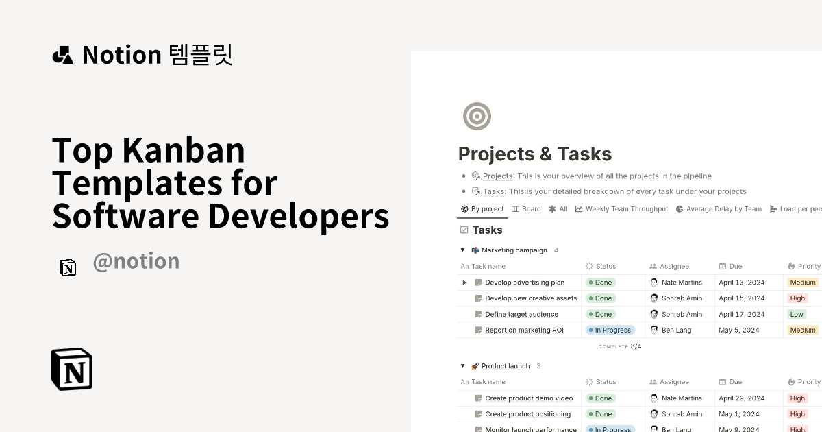 Top Kanban Templates for Software Developers | Notion (노션) 템플릿 마켓플레이스