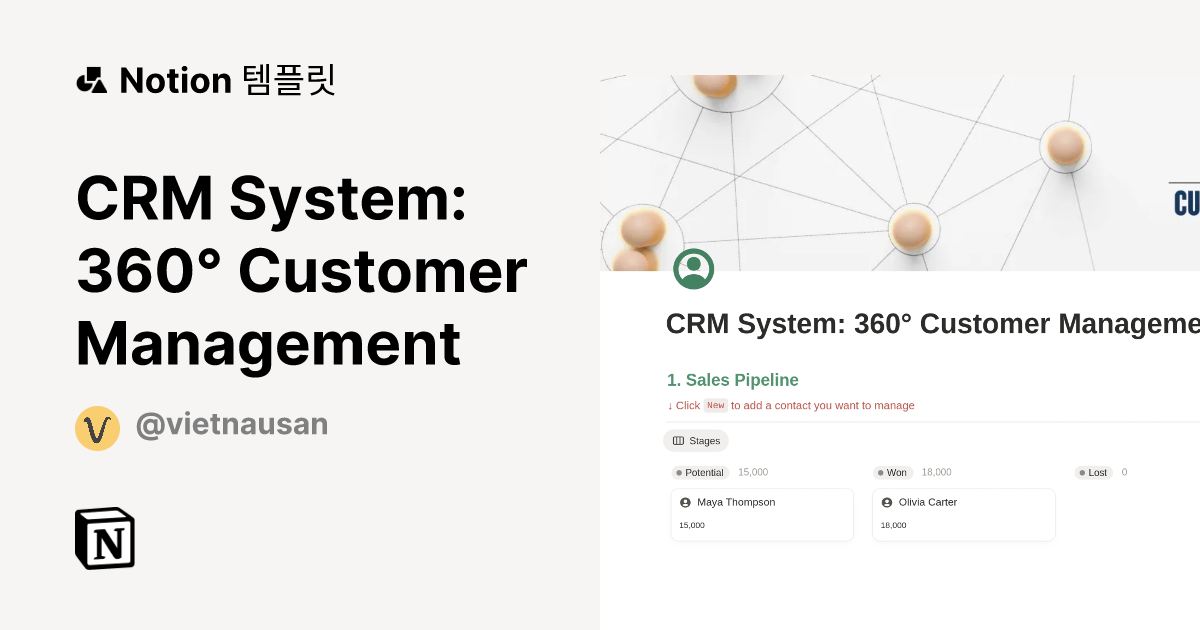 CRM System: 360° Customer Management 템플릿 | Notion (노션) 마켓플레이스