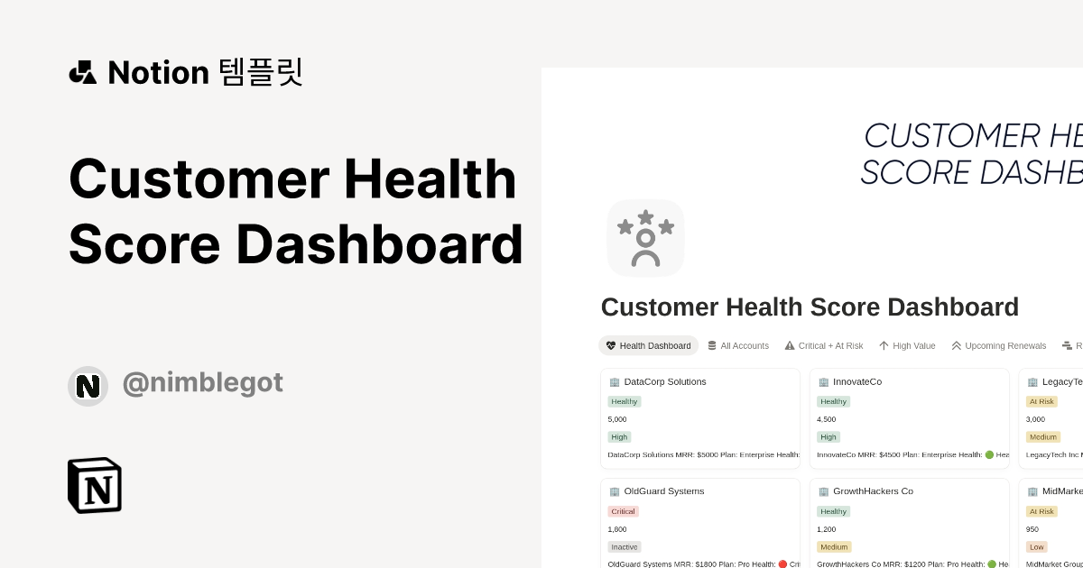 Customer Health Score Dashboard 템플릿 | Notion (노션) 마켓플레이스