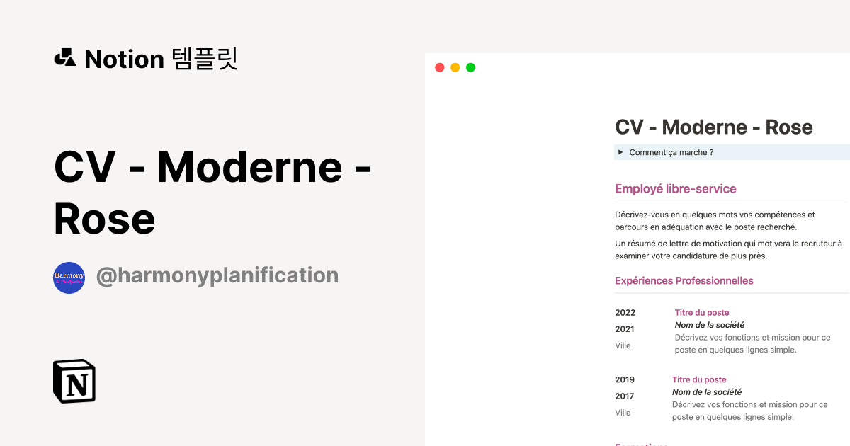 CV - Moderne - Rose 템플릿 | Notion (노션) 마켓플레이스