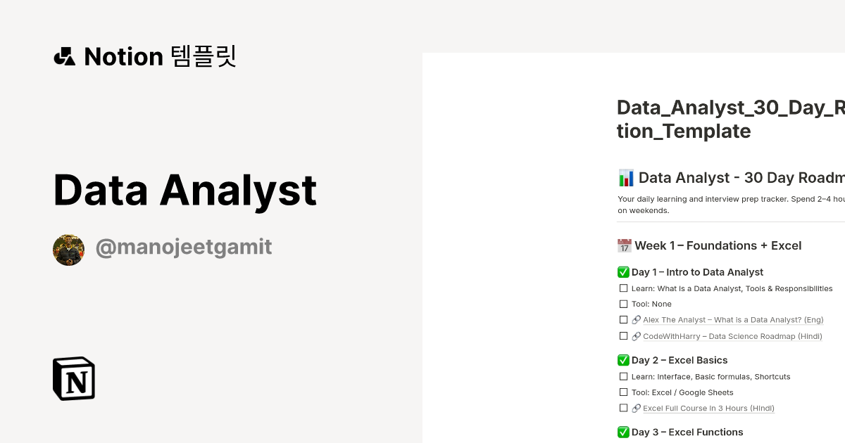 Data Analyst 템플릿 | Notion (노션) 마켓플레이스
