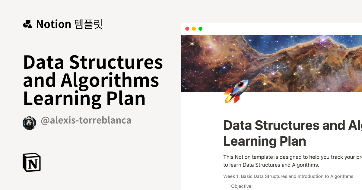 Data Structures and Algorithms Learning Plan 템플릿 제작자 Alexis Torreblanca | Notion (노션) 마켓플레이스
