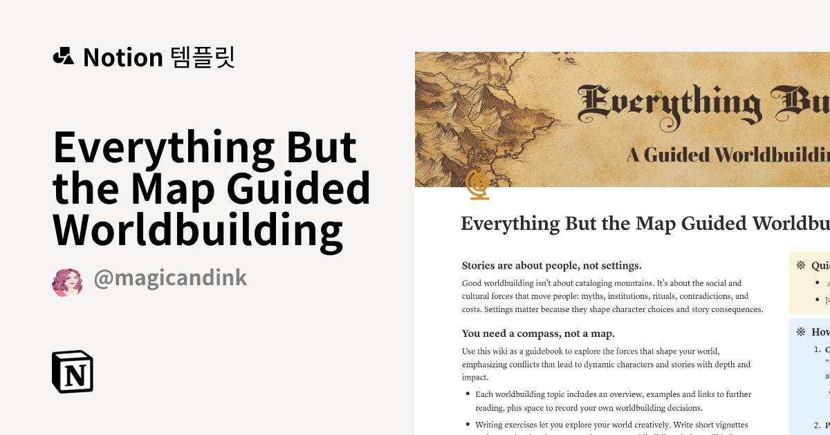 Everything But the Map Guided Worldbuilding 템플릿 | Notion (노션) 마켓플레이스