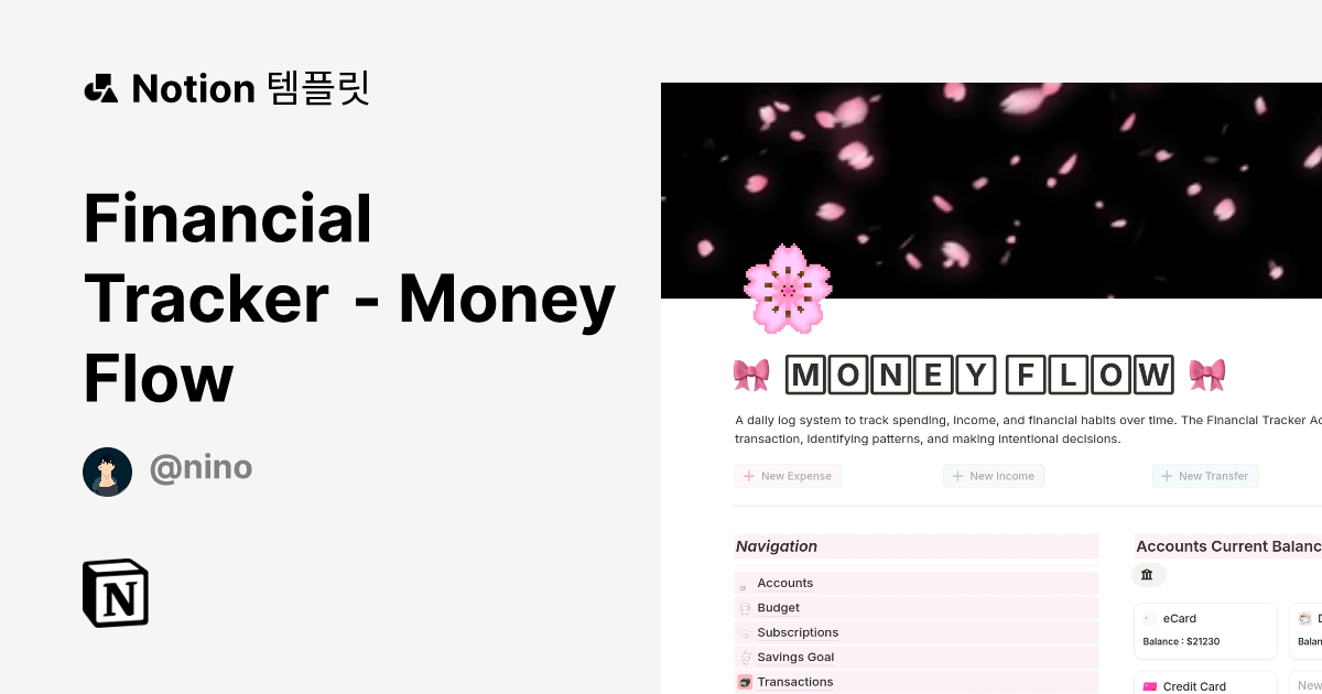 Financial Tracker - Money Flow 템플릿 | Notion (노션) 마켓플레이스