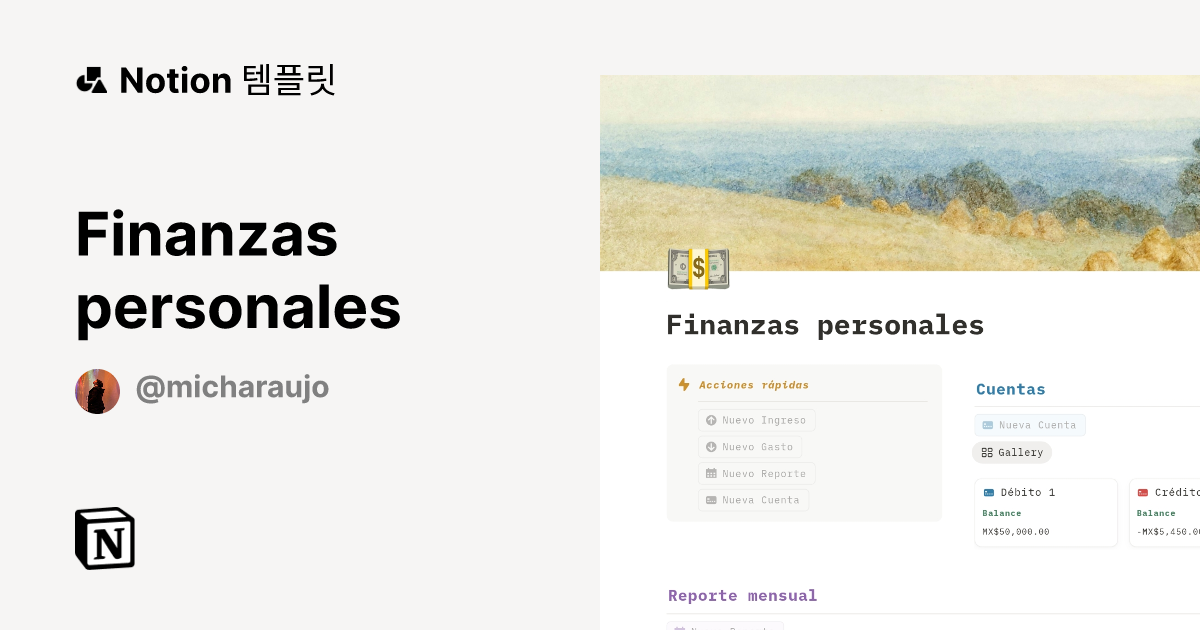 Finanzas personales 템플릿 | Notion (노션) 마켓플레이스