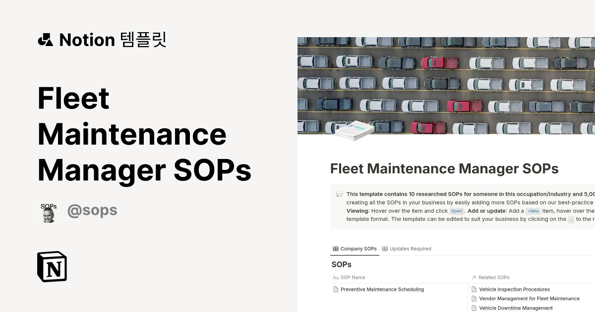 Fleet Maintenance Manager SOPs 템플릿 | Notion (노션) 마켓플레이스