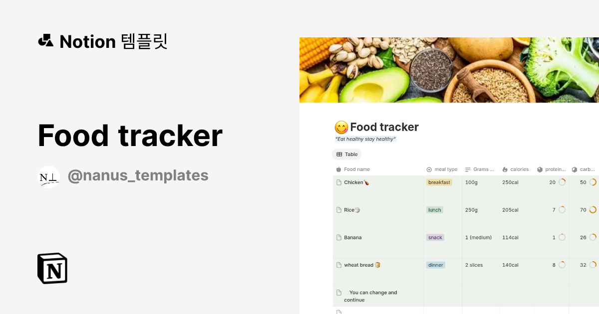 Food tracker 템플릿 | Notion (노션) 마켓플레이스