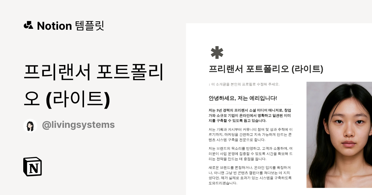 Freelance Portfolio (Lite) 템플릿 | Notion (노션) 마켓플레이스