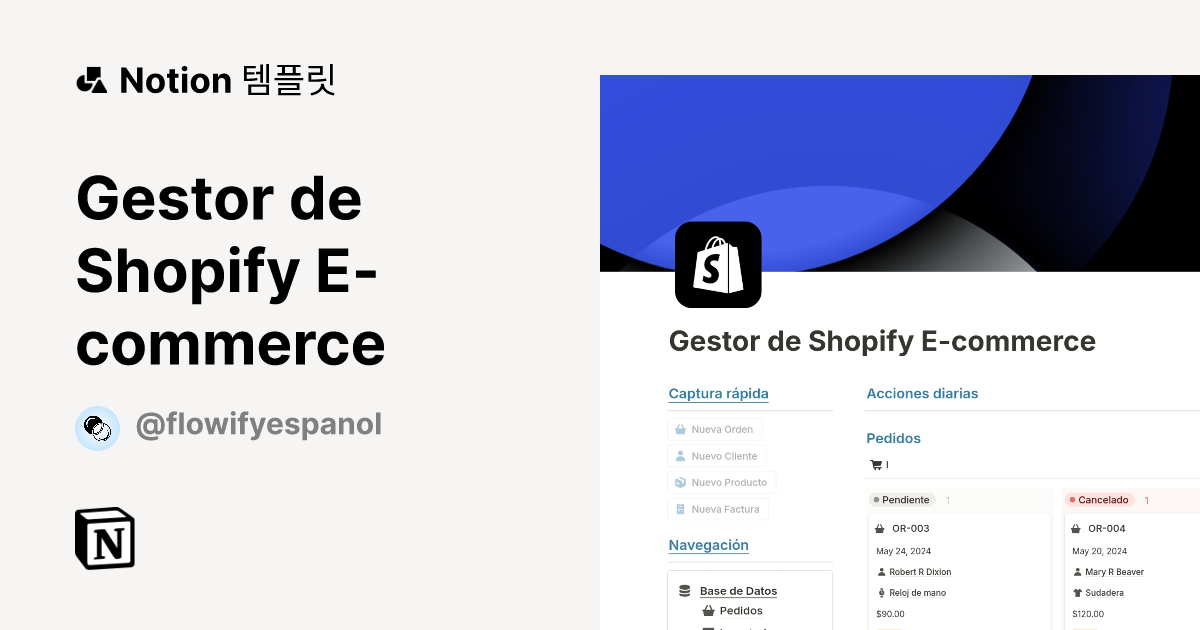 Gestor de Shopify E-commerce 템플릿 | Notion (노션) 마켓플레이스