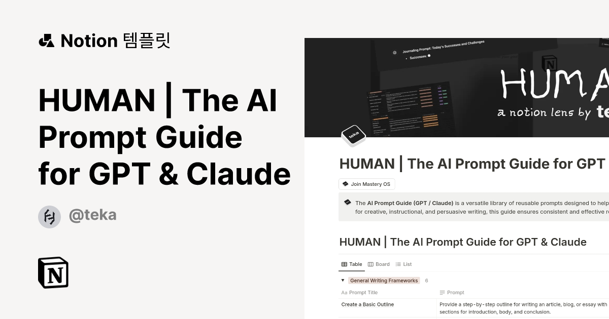 HUMAN | The AI Prompt Guide for GPT & Claude 템플릿 | Notion (노션) 마켓플레이스