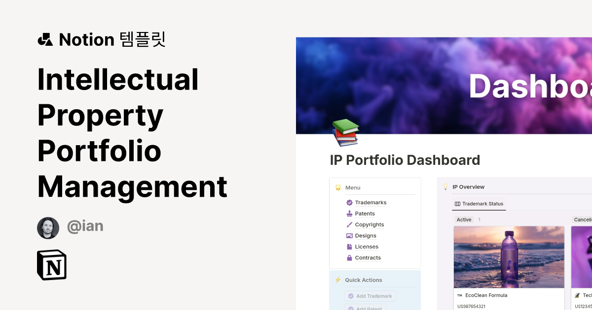 Intellectual Property Portfolio Management 템플릿 | Notion (노션) 마켓플레이스
