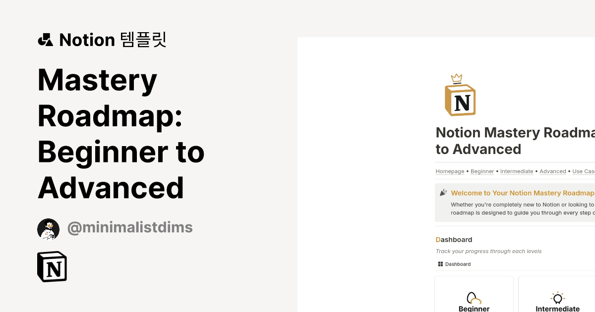 Mastery Roadmap: Beginner to Advanced 템플릿 | Notion (노션) 마켓플레이스