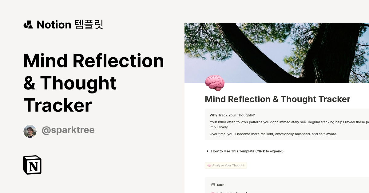 Mind Reflection & Thought Tracker 템플릿 제작자 Spark Tree | Notion (노션) 마켓플레이스