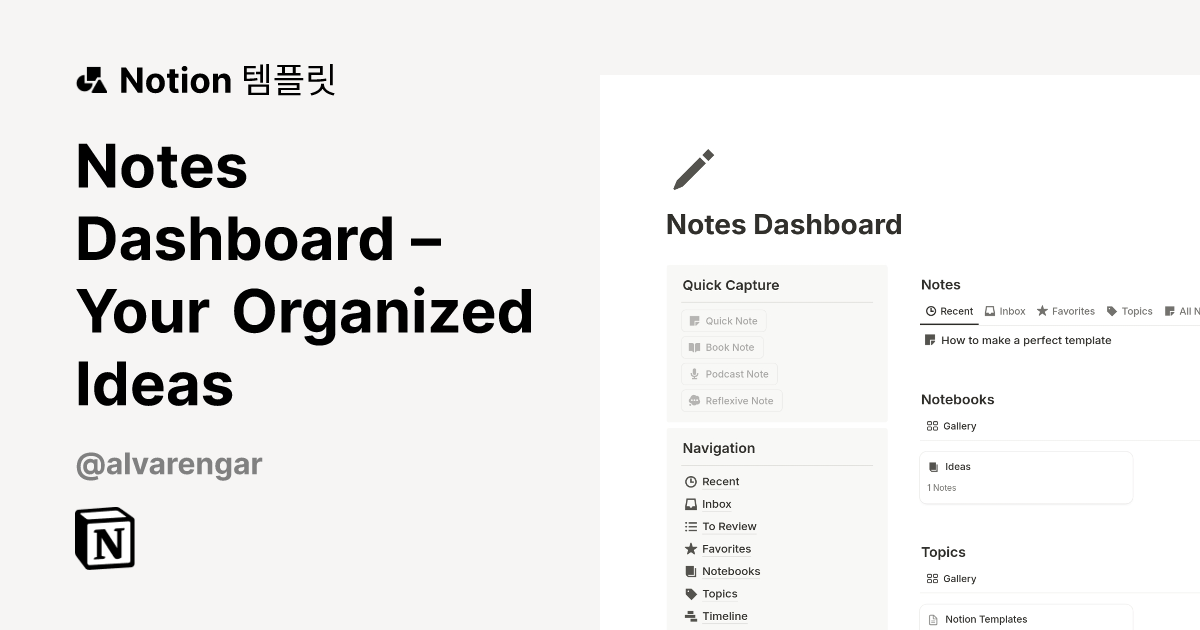 Notes Dashboard – Your Organized Ideas 템플릿 제작자 Sebastian Alvarenga ...