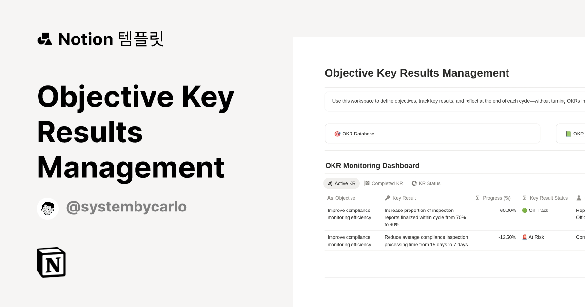 Objective Key Results Management 템플릿 | Notion (노션) 마켓플레이스