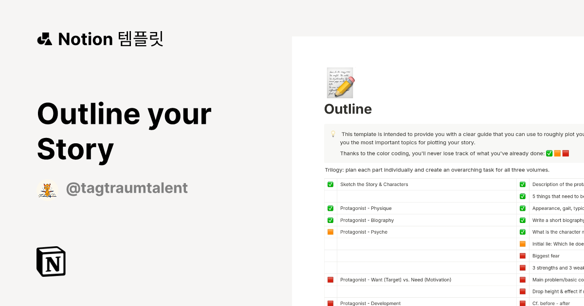 Outline your Story 템플릿 제작자 Tagtraumtalent | Notion (노션) 마켓플레이스