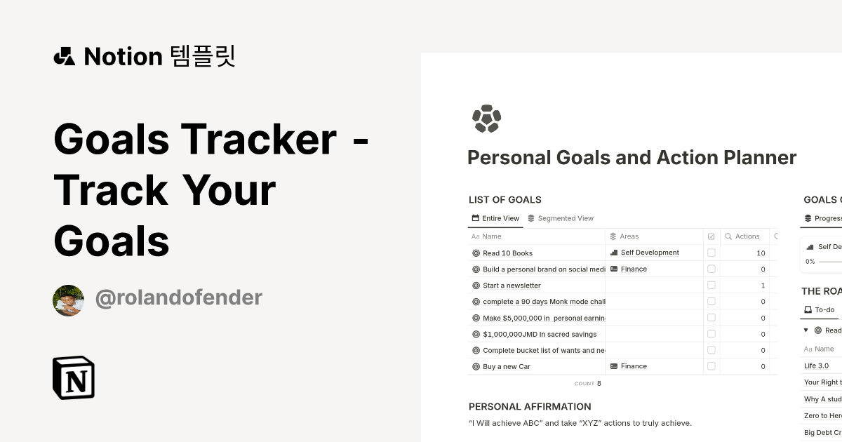 Goals Tracker - Track Your Goals 템플릿 | Notion (노션) 마켓플레이스