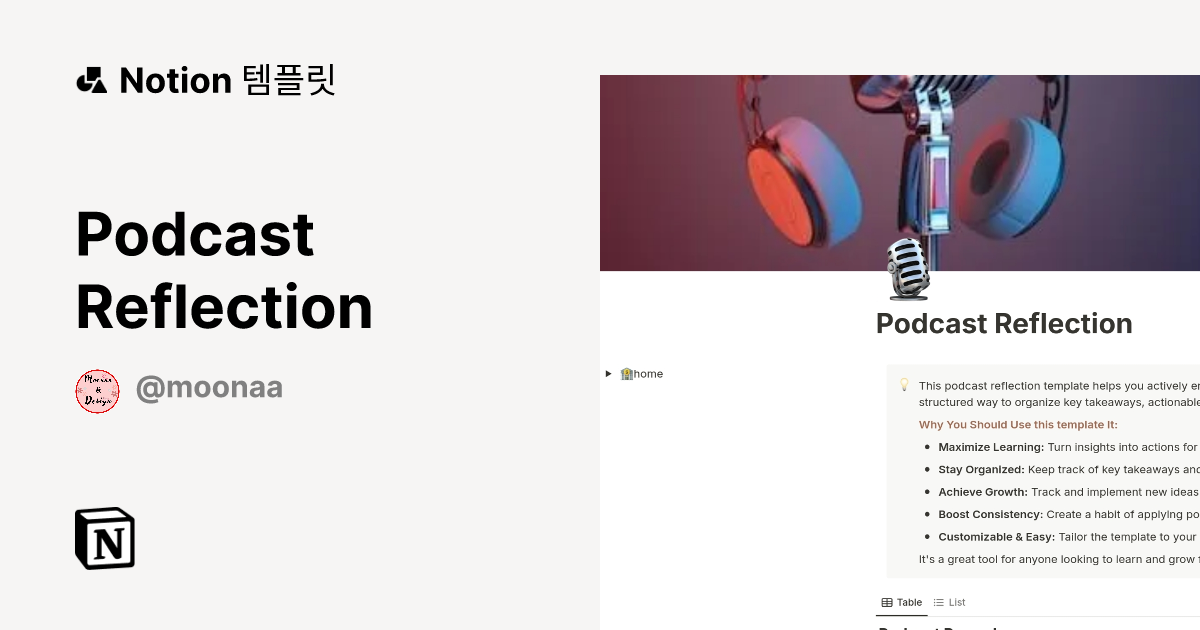 Podcast Reflection 템플릿 | Notion (노션) 마켓플레이스
