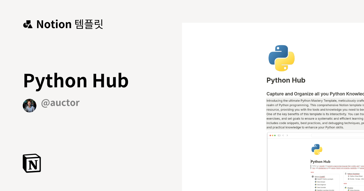 Python Hub 템플릿 | Notion (노션) 마켓플레이스