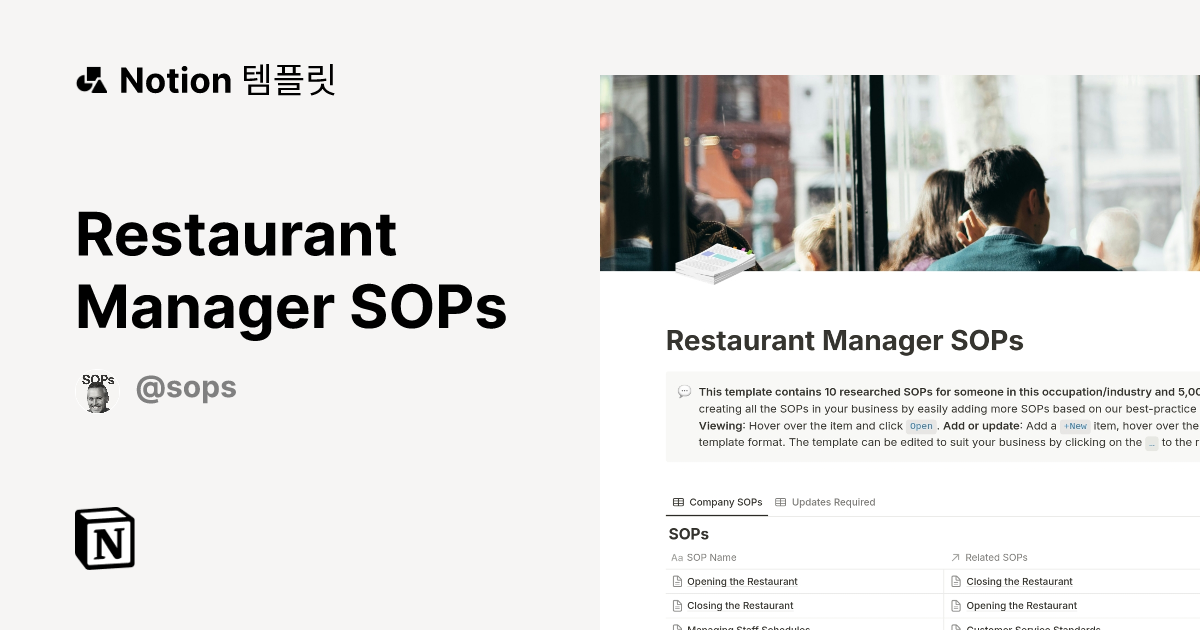 Restaurant Manager SOPs 템플릿 제작자 SOPs | Notion (노션) 마켓플레이스